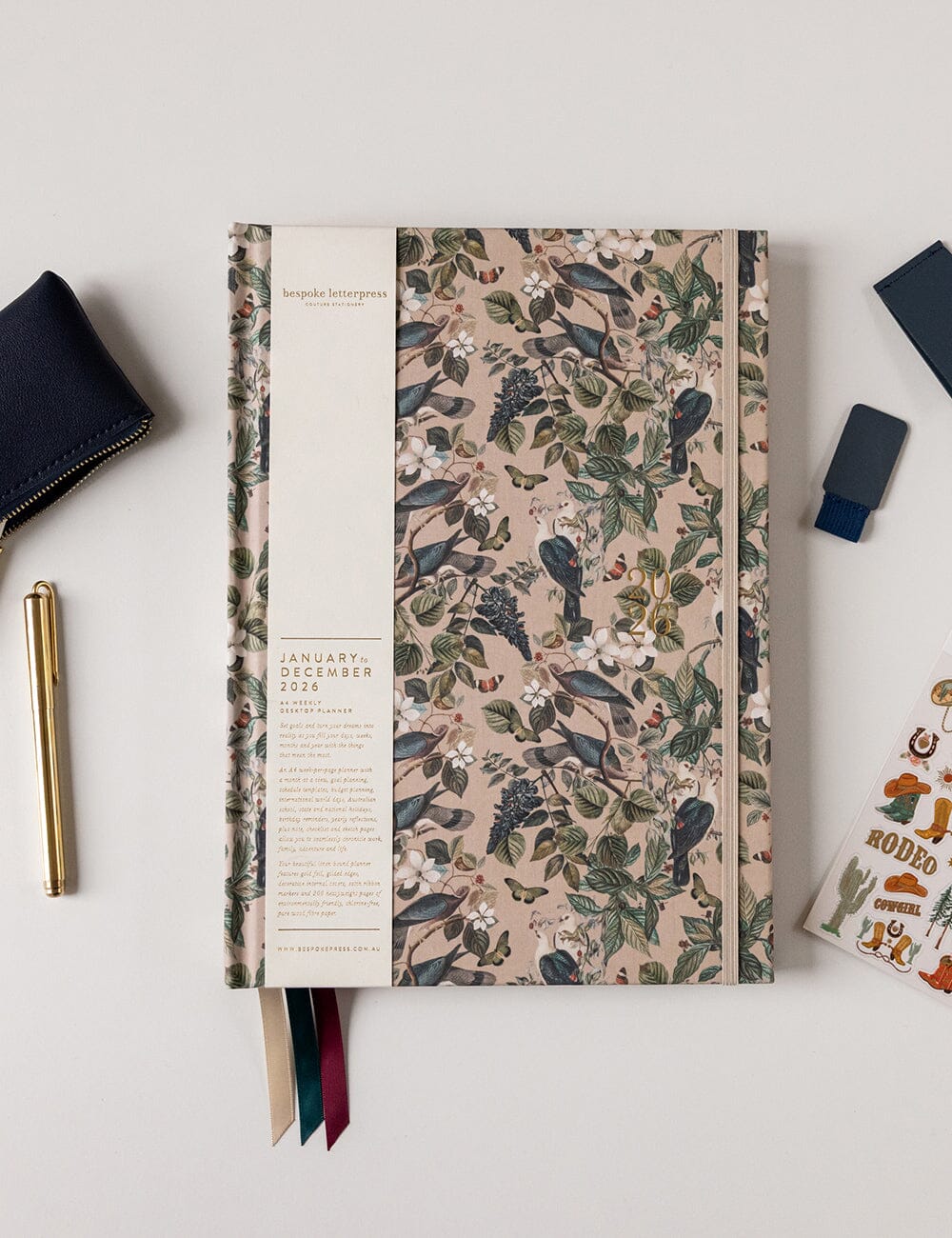 Bespoke Letterpress 2026 Desktop A4 Linen Bound Planner - Botanical Gr ...